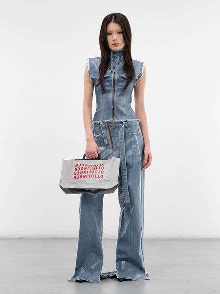 Blue Glazed Denim Deconstructed Jeans (11720381702-BLUE)