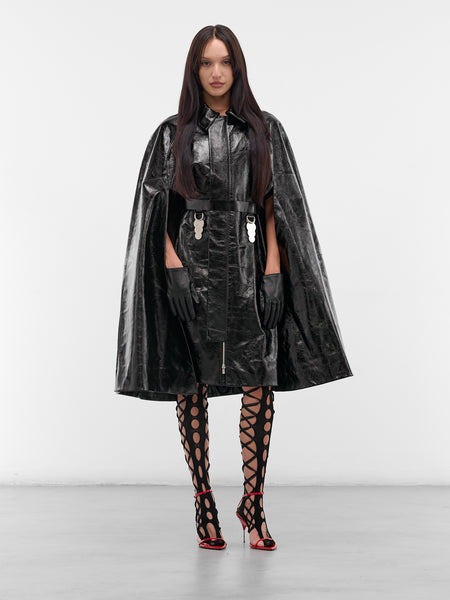 Black Leather Draped Cape (LEATHER-CAPE-BLACK)