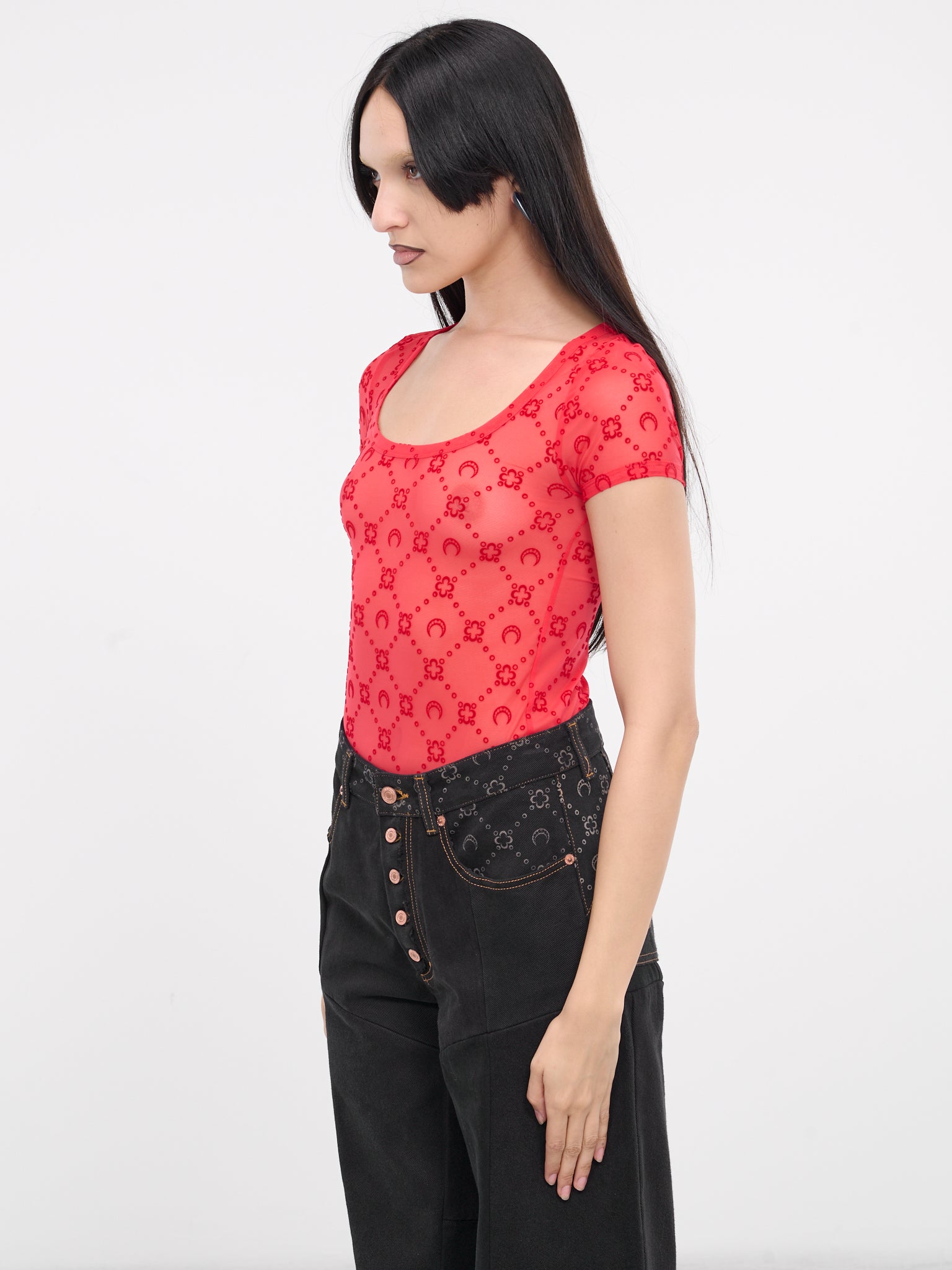 Monogram Mesh Fitted Top (WTO389-CJER0005-RED)