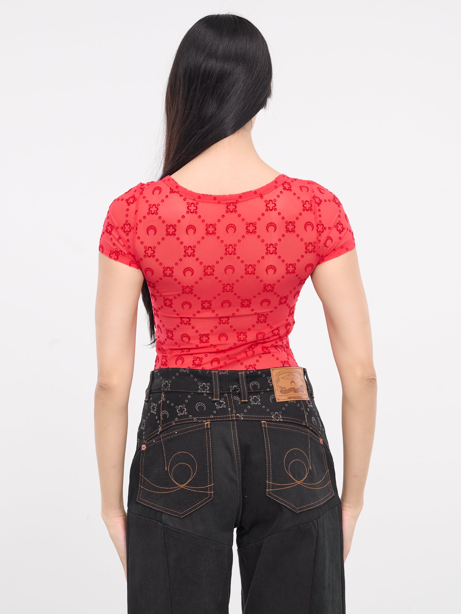 Monogram Mesh Fitted Top (WTO389-CJER0005-RED)